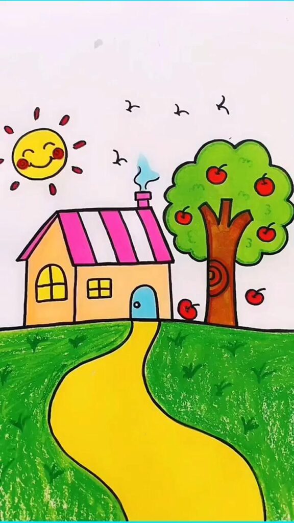 [NEW!] Easy Landscape Drawing For Kids And Beginners | Learn House And ...